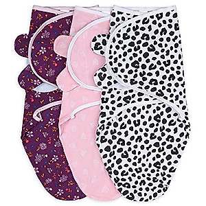 The Peanutshell Swaddle Blankets for Baby Girls, Cheetah & Ditsy Floral, 3 Pack Wrap Set, 2 Sizes (Small/Medium)