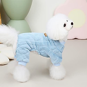 Izefia Dog Sweater Dog Clothes Fleece Dog Woolen Sweater Winter Warm Sweat Shirt 4 Legs Jumpsuit Pajamas Twist Print Sweater for Small Dog Medium Dog Cat Blue S