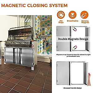 Outdoor Kitchen Doors 17” W x 24”H 304 Stainless Steel BBQ Access Door Vertical Outdoor Kitchen Cabinets Double Door for Outdoor Kitchen Grilling Station and BBQ Island