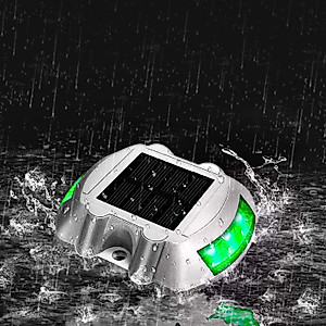 JIGUOOR Solar Deck Lights LED Driveway Lights Solar Powered Dock Light Outdoor IP68 Waterproof Road Markers for Step Sidewalk Stair Boat Garden Ground Pathway Yard (Green, 1 Pack)