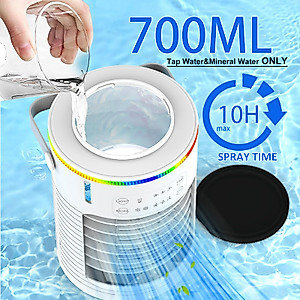 Portable Air Conditioners,Rechargeable Air Conditioner Fan with 6000mAh Battery,3 Speed Personal Evaporative Air Cooler with 3 Mist&3 Timer&Colors Light,Mini AC Cooling Fan for Bedroom,Camping