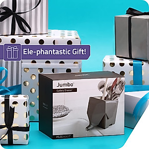 PELEG DESIGN Cutlery Holder Jumbo Cute Drainer and Funny Plastic Elephant Sink Cutlery Organizer Drainer Storage Box and Toothbrush Holder (Grey)