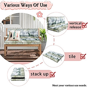 2-3 Seat Swing Replacement Cushion, Outdoor Bench Cushions with Backrest Thicken 4", Patio Furniture Garden Porch Loveseat Glider Pad Anti-Fading Waterproof (Green Leaves, 40x55in)
