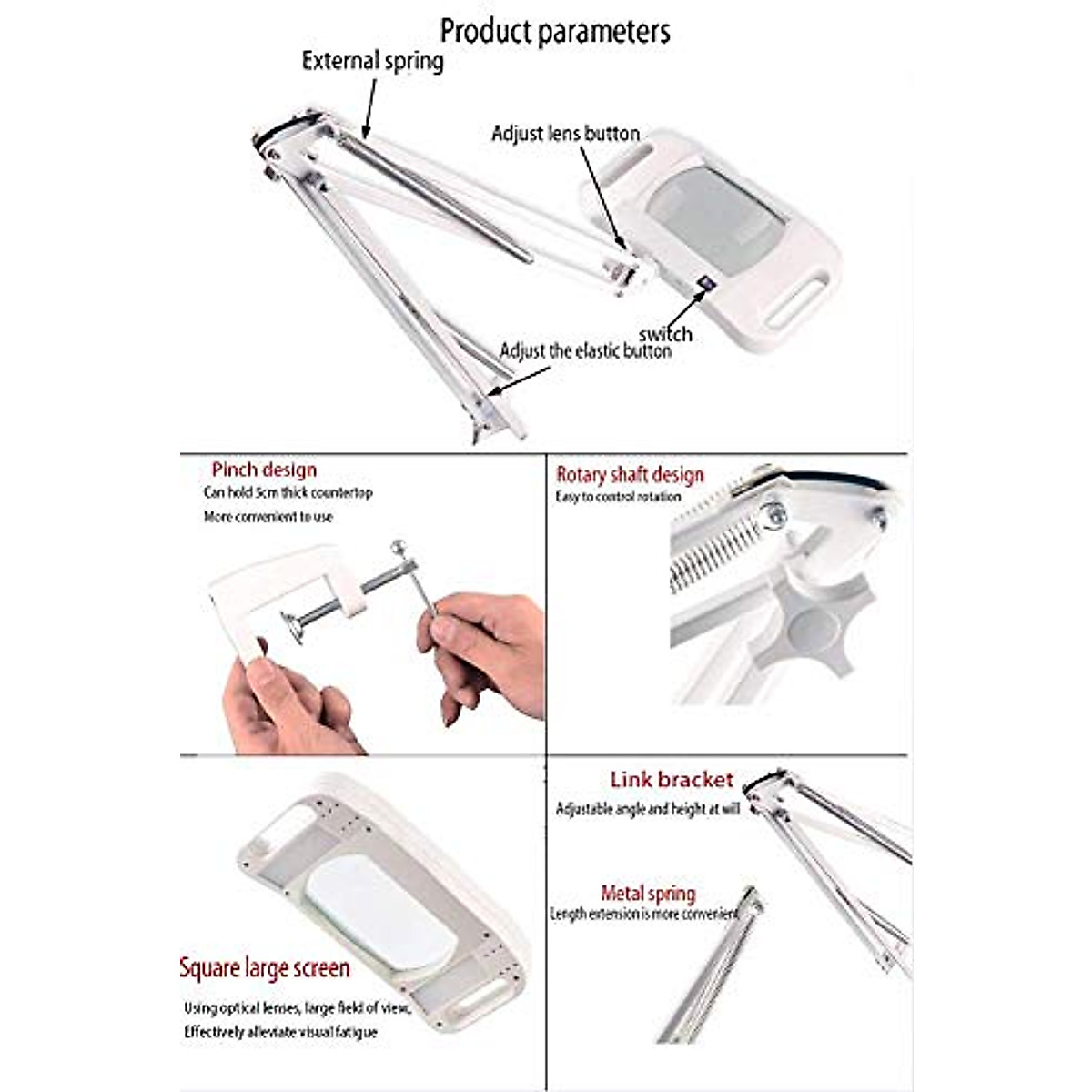 Magnifier, Makeup Light Magnifying Lamp with Stand Clamp Manicure Skincare Beauty Cosmetic Tattoo Manicure 10x Lighted Folding Magnifier Cold Light Salon Spa