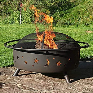 LEAYAN Garden Fire Pit Grill Bowl Grill Barbecue Rack Round Outdoor Fire Pit, Wood Burning Patio & Backyard Firepit with Mesh Spark Screen and Fireplace Poker, for Camping Picnic Outdoor Fire Pits