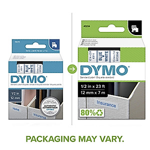 DYMO Standard D1 43610 Labeling Tape (Black Print on Clear Tape, 1/4'' W x 23' L, 1 Cartridge), DYMO Authentic