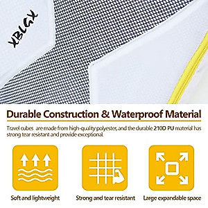 XBLGX Packing Cubes for Suitcases 5-Pcs Travel Luggage Packing Organizers Set with Laundry Bag & Shoe Bag（White/Yellow）