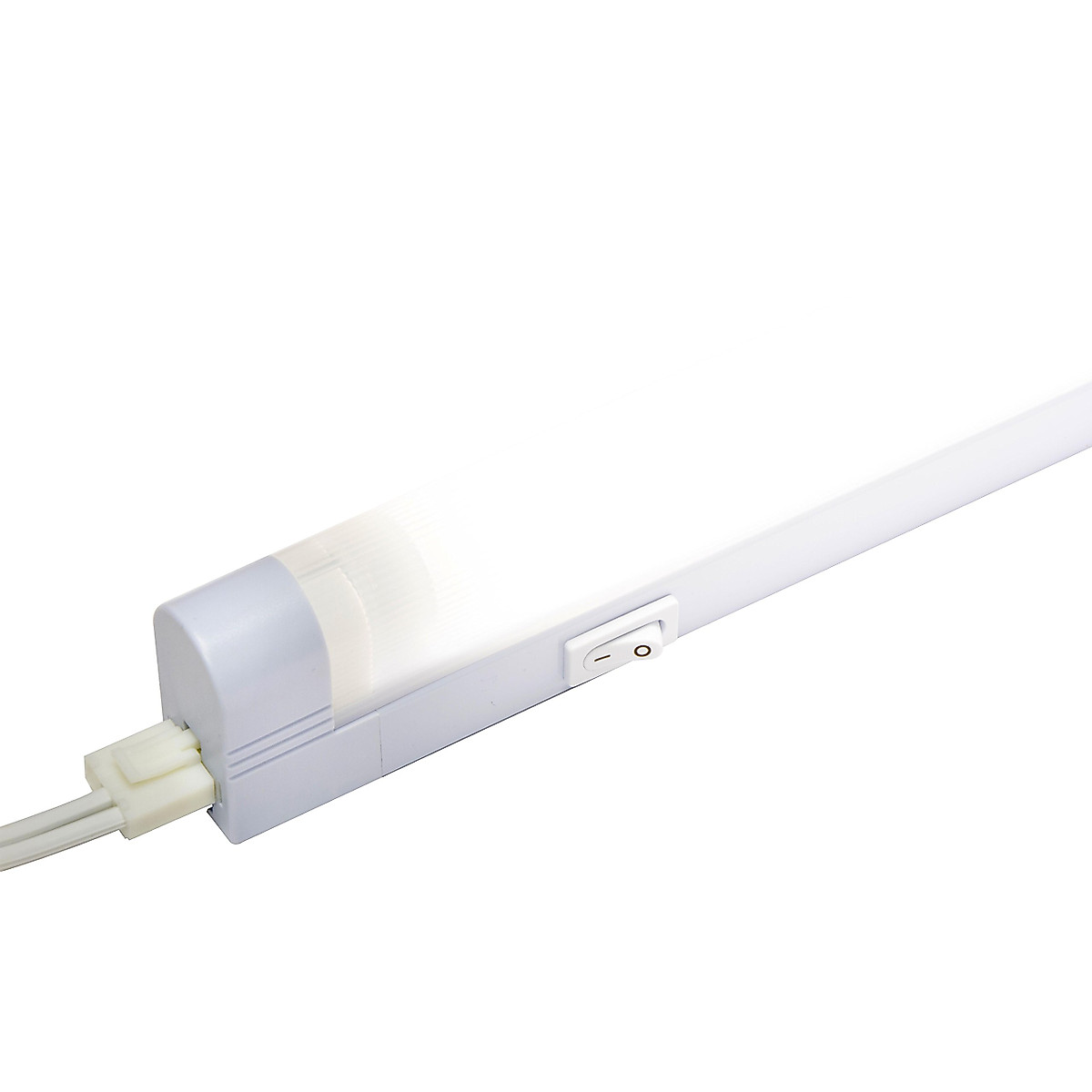 Enbrighten SlimLine 14in. Fluorescent Light Fixture, Plug-in, 5ft. Power Cord, F8T5 Bulb, Warm White, Flicker-Free, No-Hum, Instant-On Electronic Ballast, Linkable, On/Off Rocker Switch, White, 10168