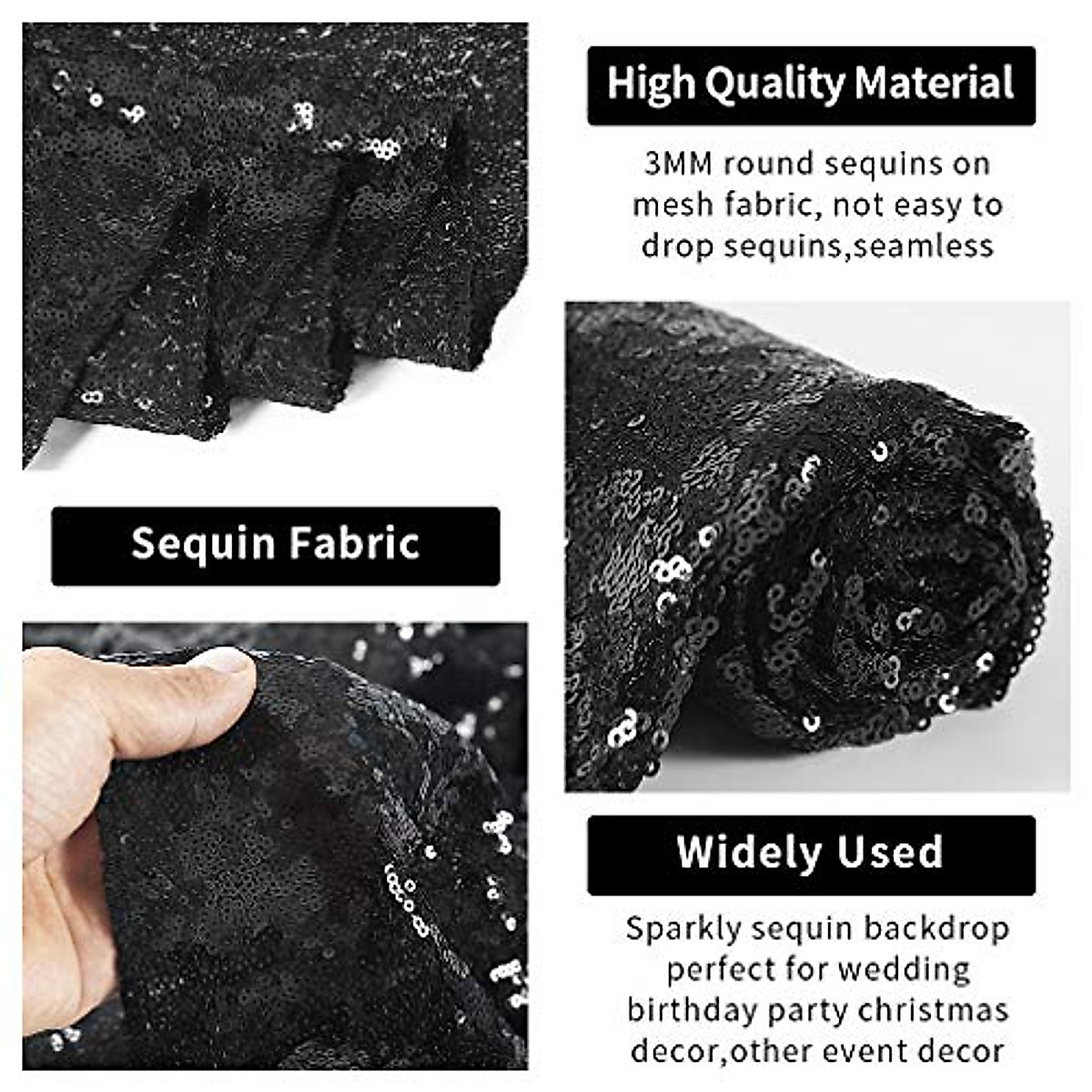 Hahuho Black Sequin Backdrop Curtain, 2PCS 2FTx8FT Glitter Backdrop Curtain for Parties, Christmas, Wedding, Party Decoration（2 Panels, 2FT x 8FT, Black