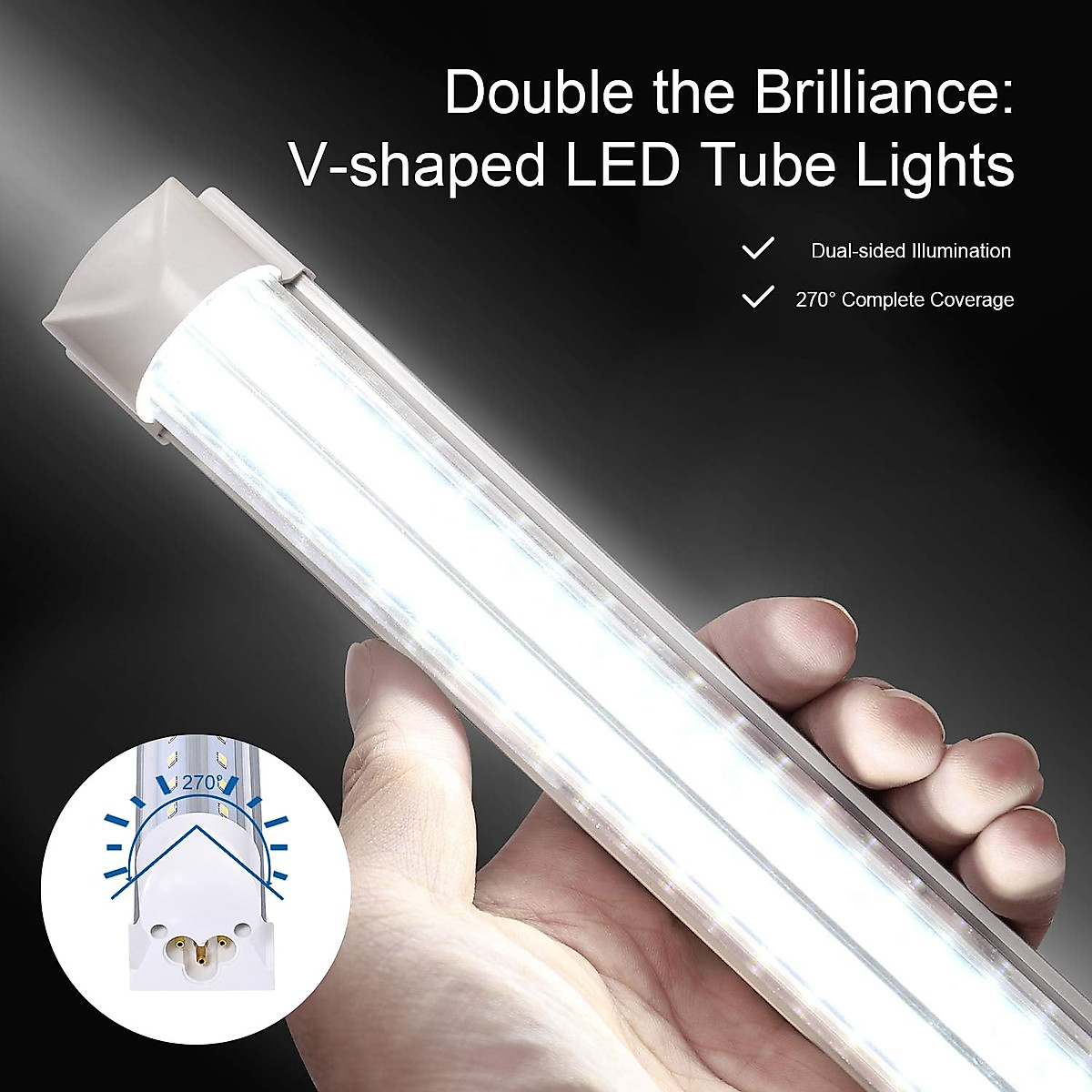 LUMINOSUM LED Shop Light 6ft, 42W LED Tube Light Fixture, Clear Cover Daylight 5000K, V-Shaped Integrated Fixture for Cooler Door Lighting, 20-Pack