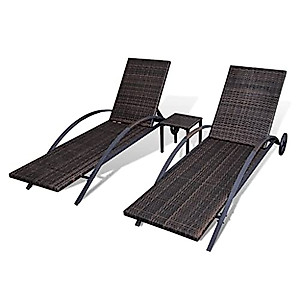 BUKSCYJS Outdoor Lounge Chair,Lounge Chairs for Outside Set of 2,Chaise lounges for Outside Patio,Backyard Lounge Chairs,Sun Loungers with Table Poly Rattan Brown,Lounge Chair for Tanning
