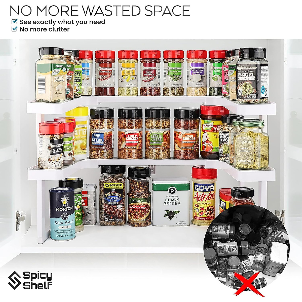 Spicy Shelf 3.0 - Expandable 2 Tiered Spice Rack Organizer for Cabinet & Pantry - Kitchen Seasoning Organizer - Cabinet Spice Racks for Inside Cabinets (Spicy Shelf Premium) - Home Organization