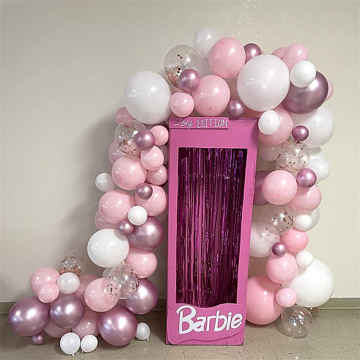 Pink White Balloon Arch Garland Kit, Metallic Pink Lilac Purple White Rose Gold Confetti Latex Balloons Garland Kit for Girls Women Birthday Wedding Bridal Baby Shower Princess Theme Party Decorations