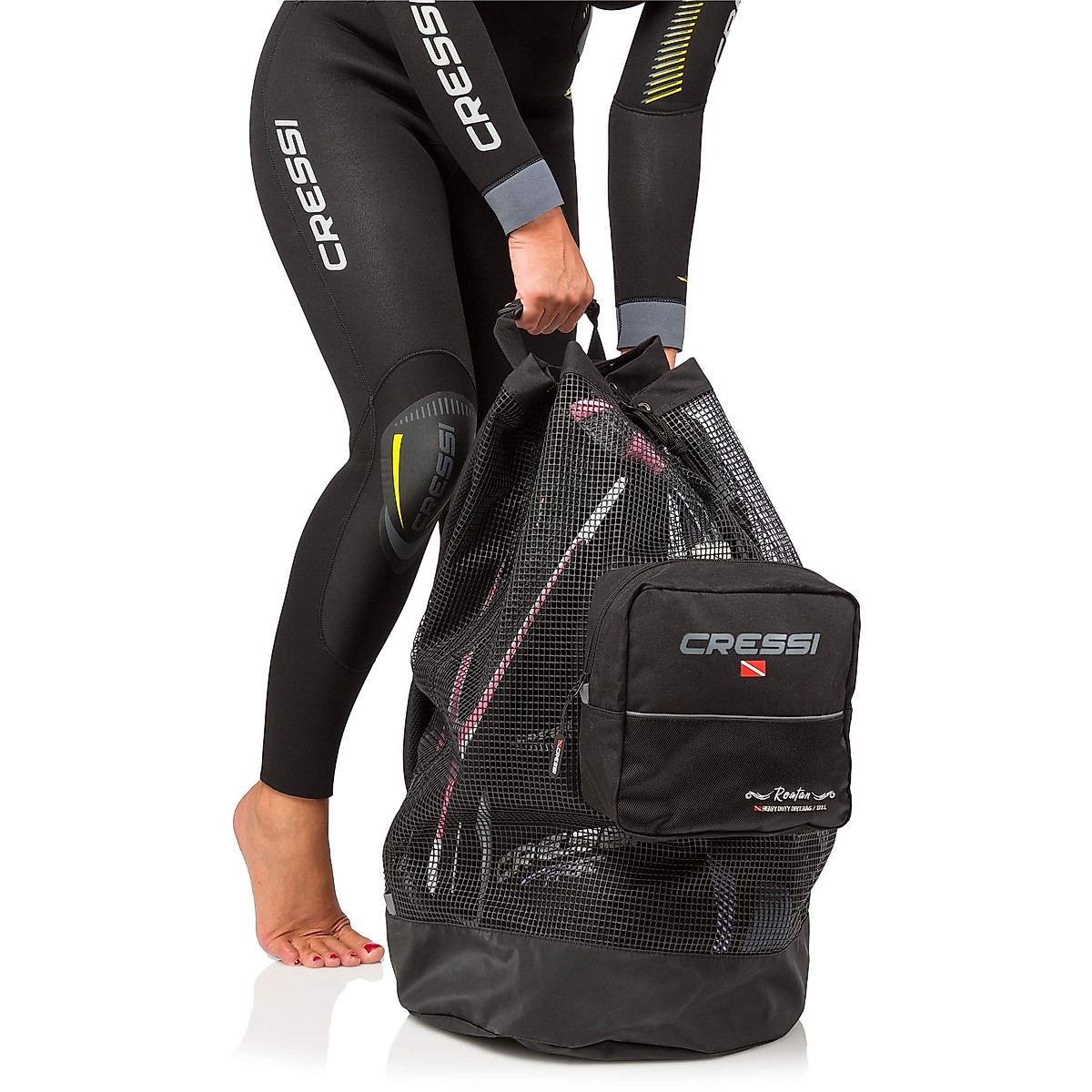 Cressi Heavy Duty Mesh Backpack 90 liters Capacity for Scuba Diving, Water Sport Gear | Roatan: designed in Italy, Black, One Size (UB936000)