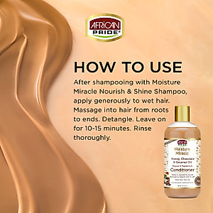African Pride Moisture Miracle Honey, Chocolate & Coconut Oil Conditioner - Helps Repair & Replenish Moisture to Natural Coils & Curls, Nourishes & Restores, Sulfate Free, Color Safe, 12 oz