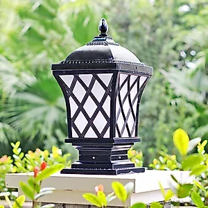 Outdoor Post Lights Pole Lantern Lighting Fixture European Grid Atmosphere Exterior Outdoor Post Lantern Garden Lights Waterproof IP54 Pillar Lights Decoration Garden Terrace Courtyard Lane Fence Colu