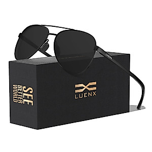 LUENX Aviator Sunglasses for Men Women Polarized-Stylish Shades Non Mirror UV400 Protection Driving Outdoor Activities 59 MM(All Black)