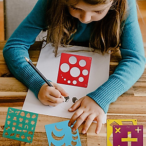 20pcs Drawing Stencils for Kids, Geometric Shapes Stencils 5 Colors Simple Stencils for Painting Cute Patterns Design Drawing Template Set for Kids DIY Craft