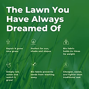 Growtrax Biodegradable Grass Seed Mat, Year Round Green - 50 Sq Ft Quick Fix Roll - Growing Solution for Lawns, Dog Patches and Shade - Just Roll Water & Grow -Not Fake or Artificial Grass