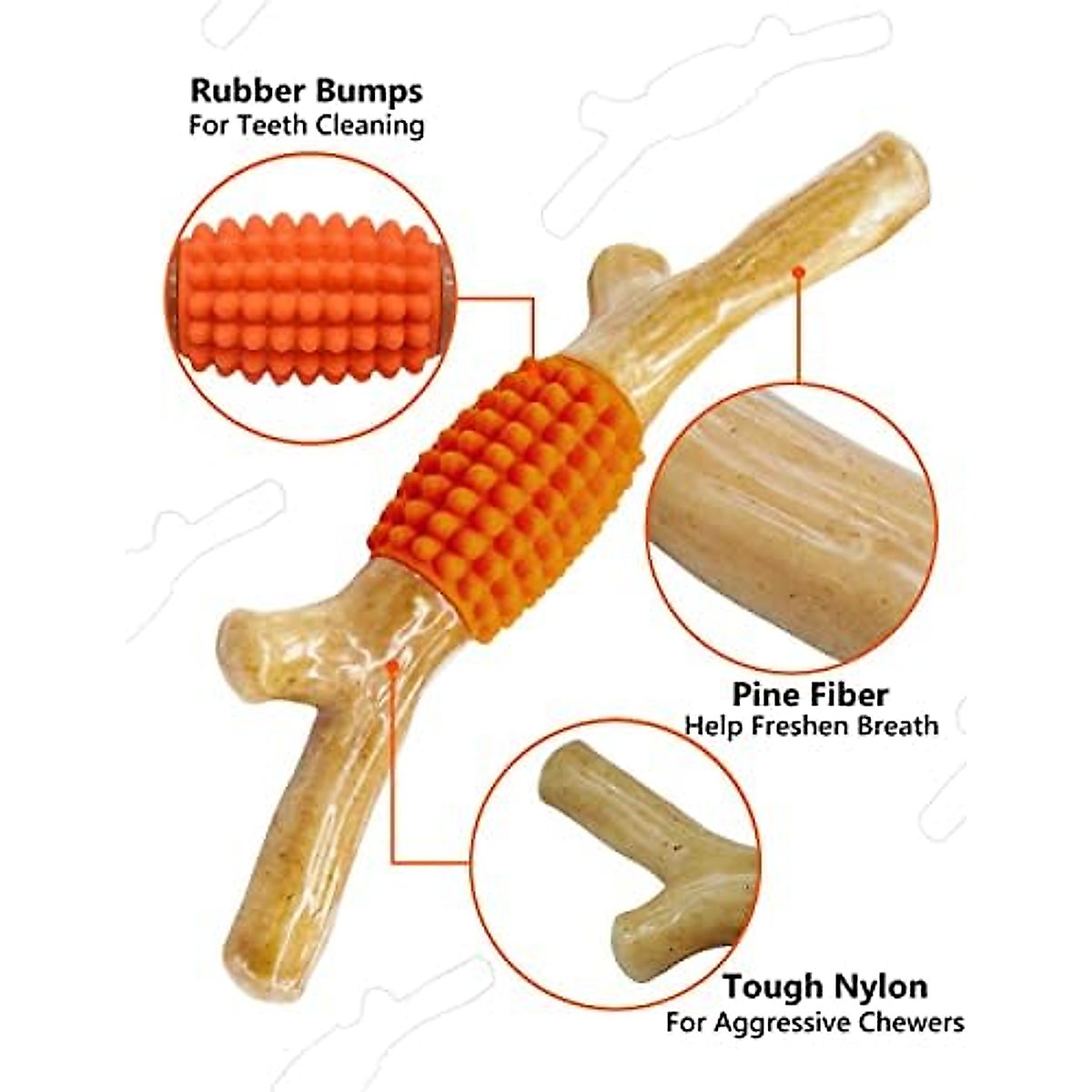 SCHITEC Dog Chew Toy for Aggressive Chewers, Tough Big Nylon & Rubber Teething Stick with Real Bacon Maple Wood Flavor for Large Medium Breed