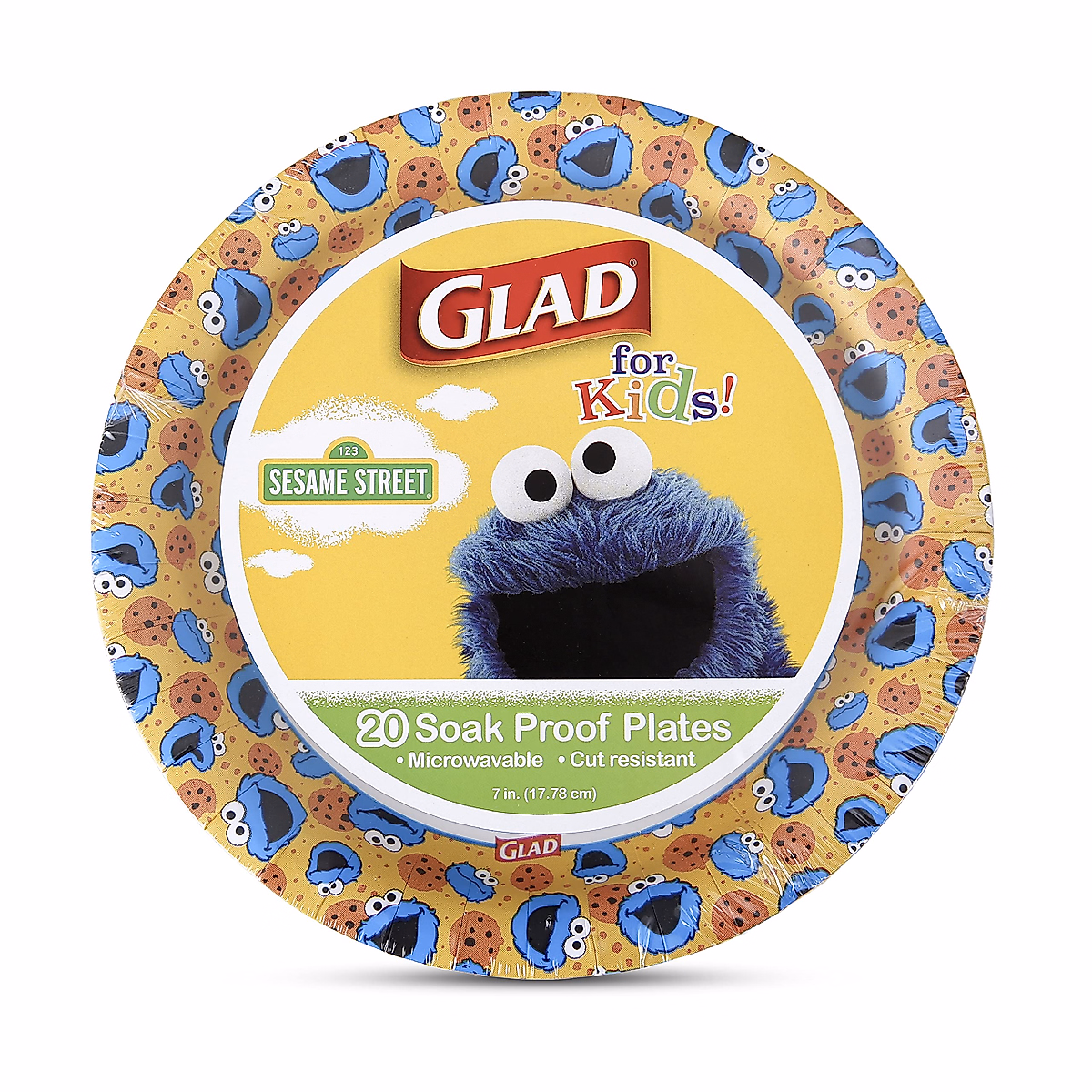 Glad for Kids Sesame Street Days Paper Cups, 9 oz Paper Cups 20 Ct & for Kids Cookie Monster Paper Plates | Cookie Monster Plates, Kids Plates | Cookie Monster Paper Plates, 7” Paper Plates 20 Ct