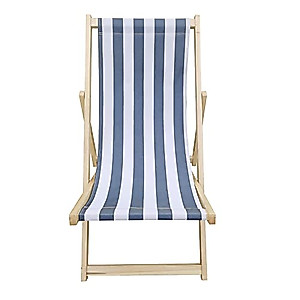 Recaceik Outdoor Patio Sling Chair Portable Folding Lounge Reclining with Stripes Adjustable Lawn Seat for Garden, Swimming Pool and Beach, Populus Wood