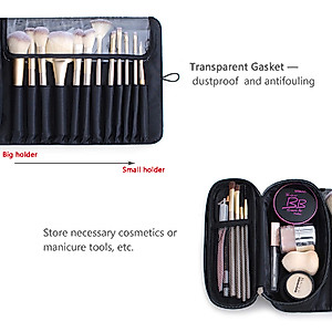 Portable Makeup Brush Organizer Makeup Brush Bag for Travel Can Hold 20+ Brushes Cosmetic Bag Makeup Brush Roll Up Case Pounch Holder for Woman With Bonus Brush Cleaning Mat and Makeup Sponge