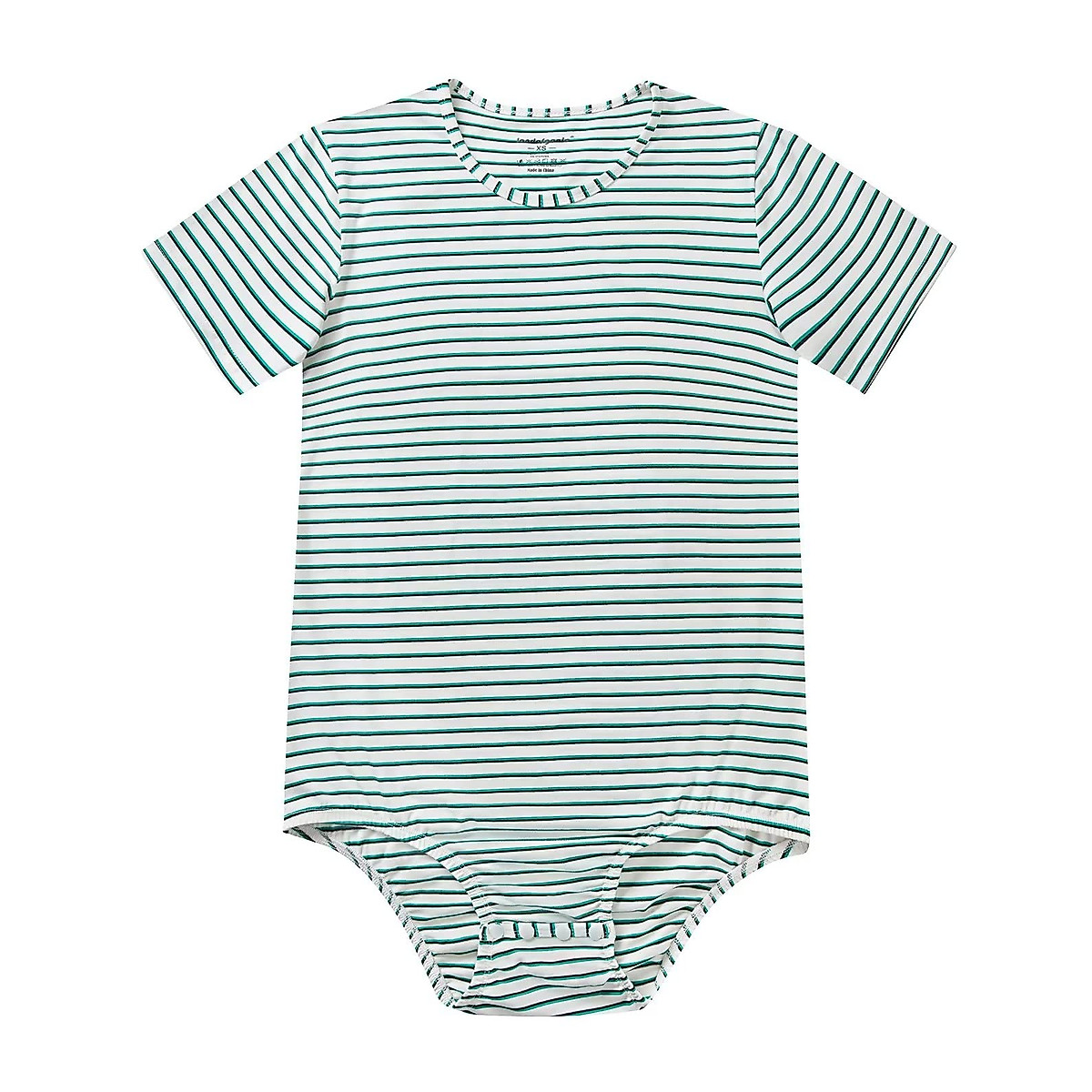 Landofgenie Mens Striped Onesie Pajamas Press Button Crotch Shirt Bodysuit Short Sleeve One Piece Bodysuit White 3XL