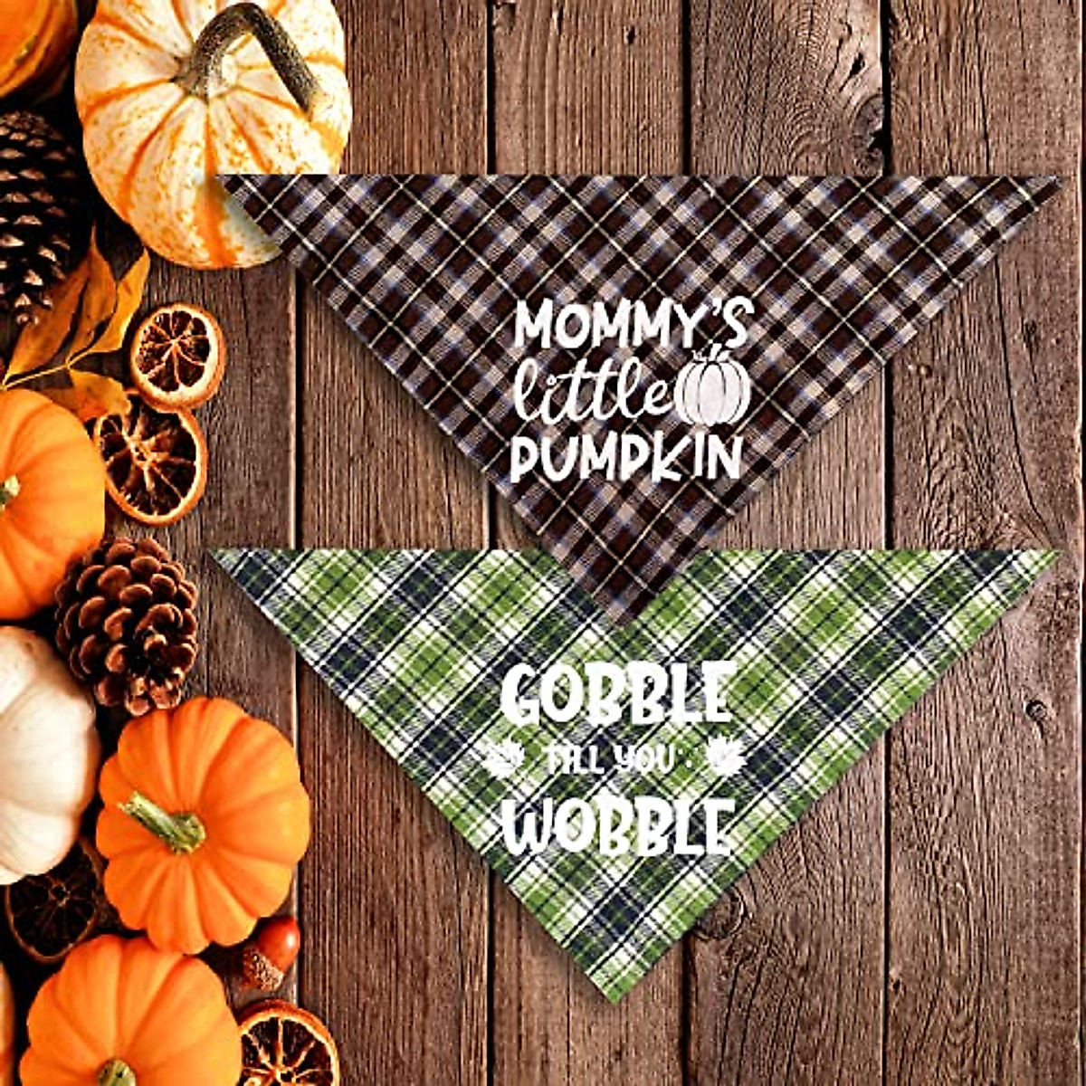 2 Pack Thanksgiving Dog Cat Bandana, Fall Autumn Buffalo Bandana for Small Medium Large Dogs Pets Puppies (Pattern 1, Large)