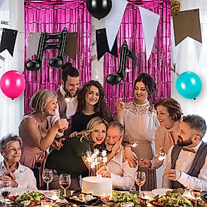 Skylety Music Birthday Party Decorations Includes Karaoke Rose Red Blue Black Tinsel Curtains Music Balloons Music Note Balloons for Music Theme Party Photo Backdrop