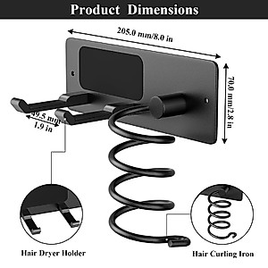 Tindbea Hair Dryer Holder + Curling Iron Holder, Matte Black Blow Dryer Holder Wall Mount, Bathroom Hair Tool Organizer Rack for Universal Dryer