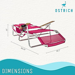 Ostrich 3N1 Lightweight Lawn Beach Reclining Lounge Chair with Footrest, Outdoor Furniture for Patio, Balcony, Backyard, or Porch, Pink
