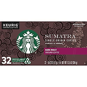 Starbucks Coffee K-Cup Pods, Sumatra Single-Origin Coffee, Dark Roast Ground Coffee, Keurig Genuine K-Cup Pods, 32 CT K-Cup Pods Per Box (Pack of 3)
