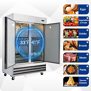 Smad Refrigerator 54" W Commercial Refrigerator, 2 Section Solid Door Upright Reach In Refrigerator for Restaurant, Bar, Shop, 47 Cu. Ft. Stainless Steel