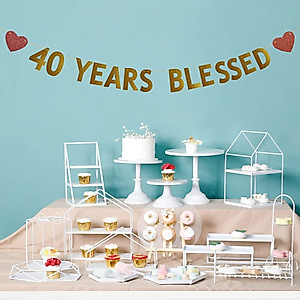 Betteryanzi Gold 40 Years Blessed Banner,Pre-strung,40th Birthday / Wedding Anniversary Party Decorations Supplies,Gold Glitter Paper Garlands Backdrops,Letters Gold 40 YEARS BLESSED
