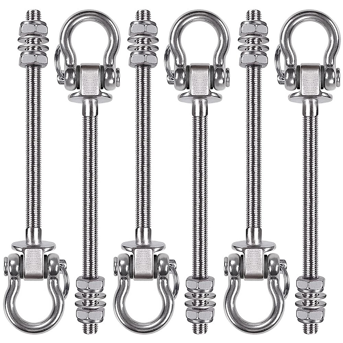 BeneLabel 6Pcs Wood Beam & I-Beam Hanger, Permanent Antirust Stainless Steel Heavy Duty Swing Hooks, Yoga Hammock Chair Sandbag, Swing Sets Hardware, 180° Swing, 7" x M2/5"