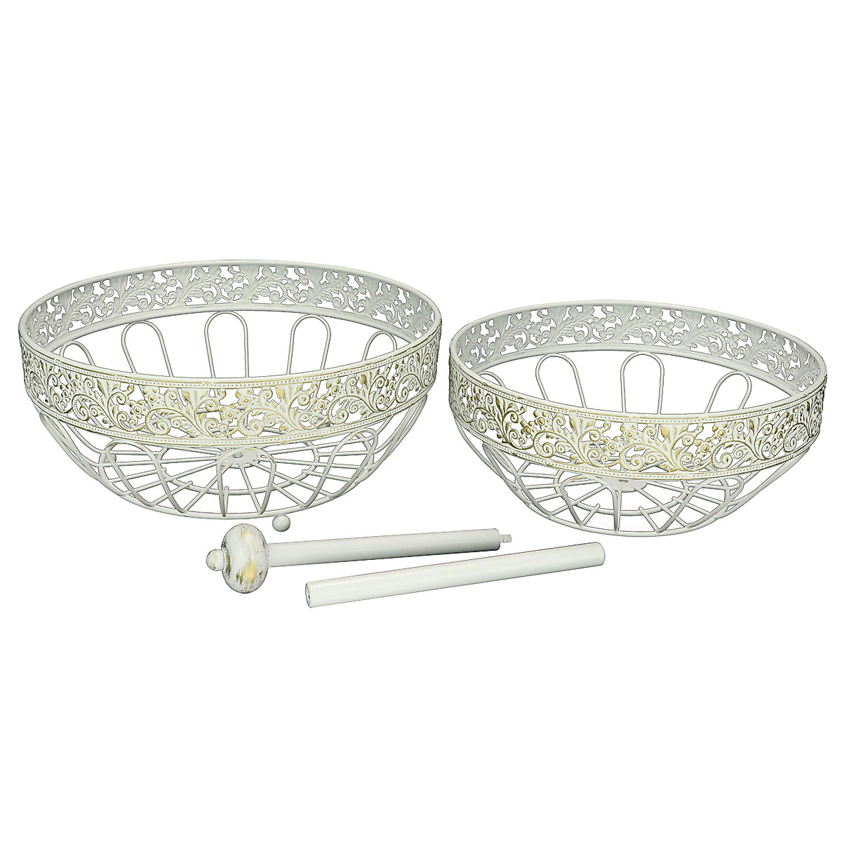 ROSYLINE 2 tier fruit basket, fruit bowl, multi-purpose kitchen and living room storage fruit and vegetable basket (White Brushed Bronze)