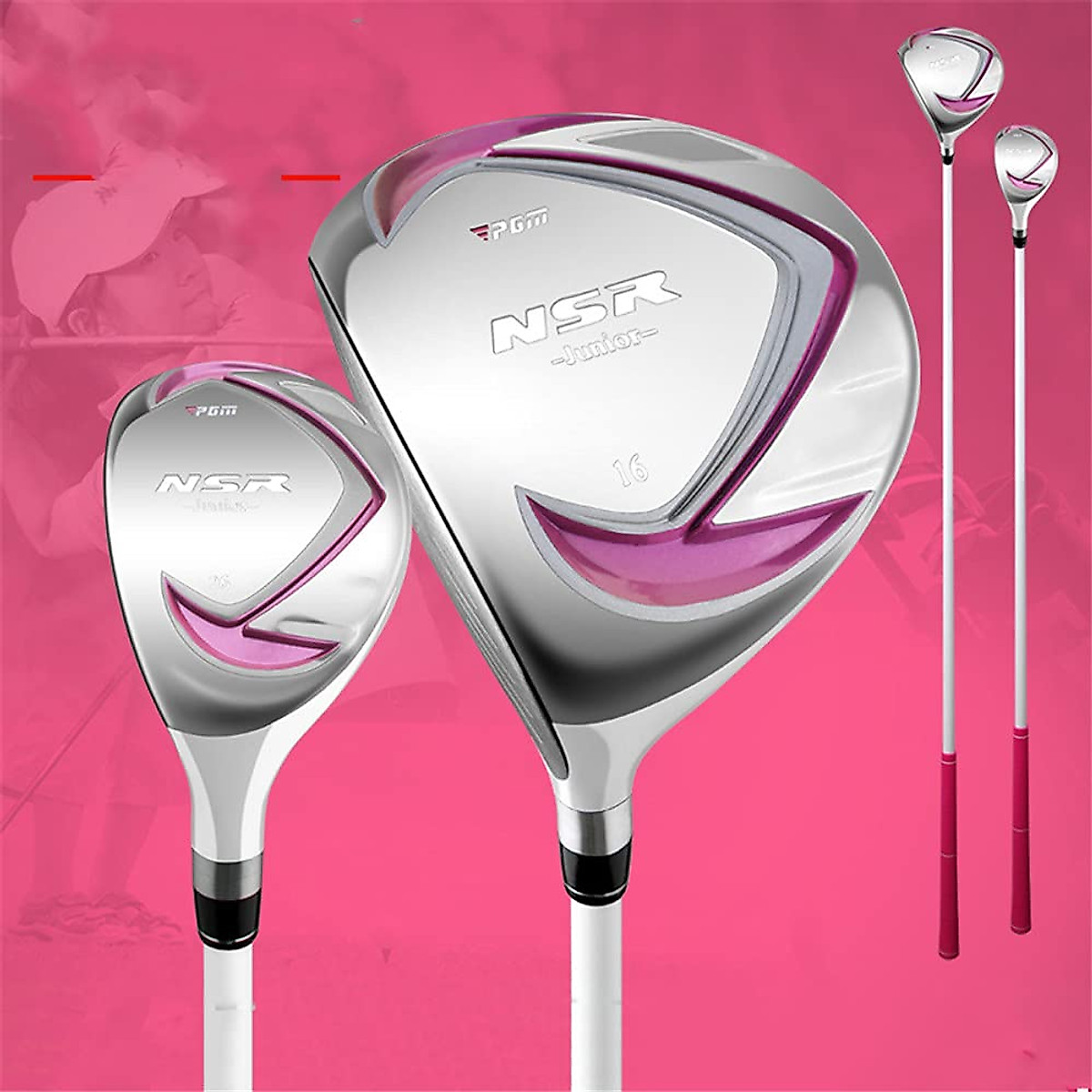 Left Hand Golf Club Wood Kids #1#5 Golf Drivers Junior Wooden Pole Golf Putter with Golf Headcover (Green,Hybrid- Age 5-8)