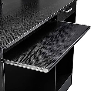 Yaheetech Home Office Wood Computer Desk with Drawers and Pull-Out Keyboard Tray, Study Writing Desk PC Laptop Table with Hutch and Storage Shelves, Modern Workstation, Black