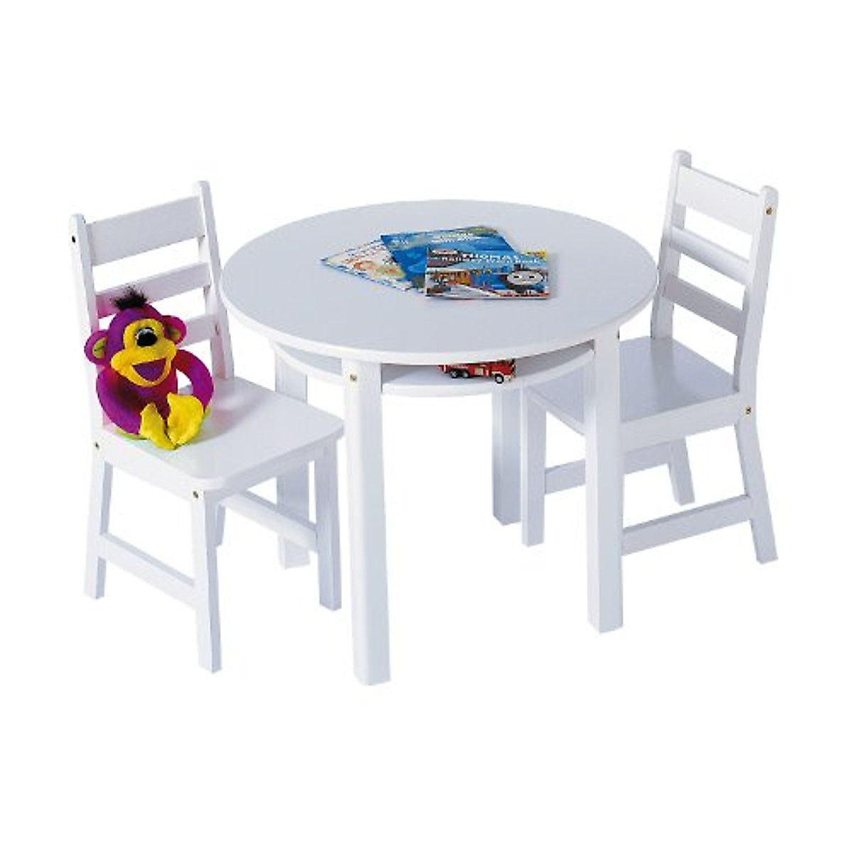 Lipper International Child's Round Table with Shelf and 2 Chairs, White