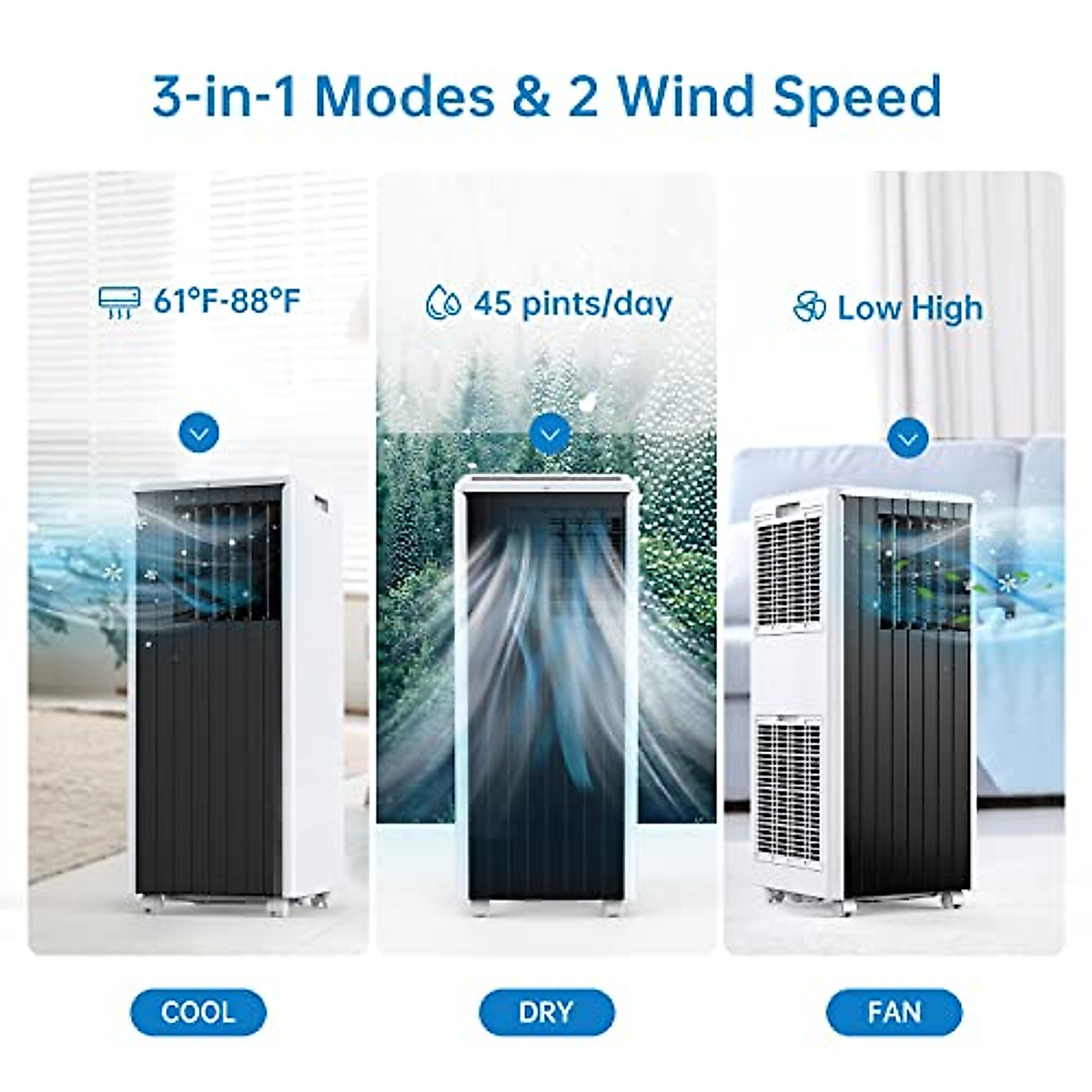 ACONEE 8000 BTU Portable Air Conditioners Cools up to 350 Sq.ft, Portable AC Unit with Cool, Dry, Fan Modes, Remote Control, Window Kit, Personal AC Unit for Bedroom