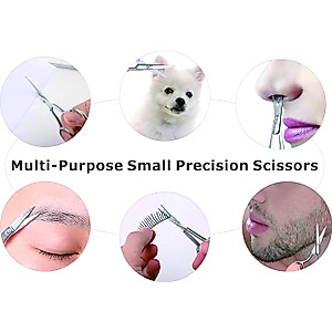 HITOPTY Small Facial Hair Scissors, Straight Tip Grooming Scissors for Eyebrows, Beard, Ear, Nose, Moustache Trimming Snips Beauty Kit with PU Case 3.5inch Stainless Steel