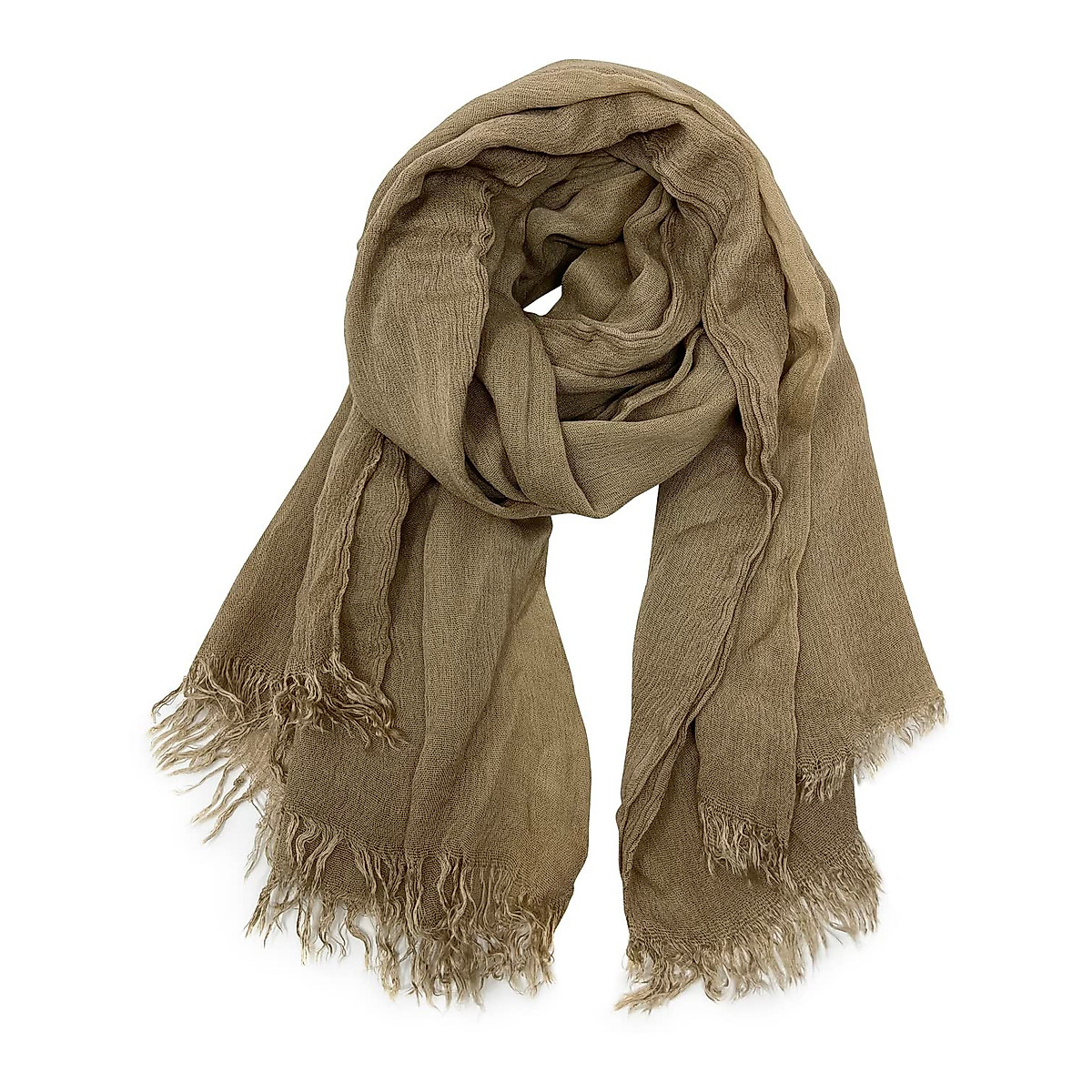 Txameru Hijab for Women Hijab Scarf Muslim Rayon Crinkle Hijab with Fringe Edge (Camel)