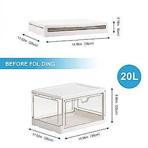 Bemodst Foldable Plastic Door Storage Bins Shoebox With Lids,26Quart Storage Containers, Stackable Storage Plastic Bins for Can Store Snacks, Artifacts Clothing Books Toys - 2PCS (White)