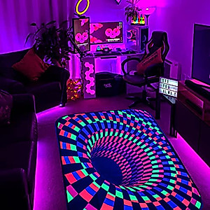 Kids Gaming Decor Rugs for Boys Room Blacklight UV Reactive Area Rug Funny 3D Vortex Optical Illusion Bedroom Rug Playroom Rugs Carpet Game Decor Rug for Living Room Bedroom 60x39 Inch