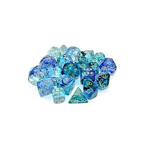 Oceanic Nebula Luminary Dice with Gold Numbers 16mm (5/8in) Set of 7 Chessex, Blue