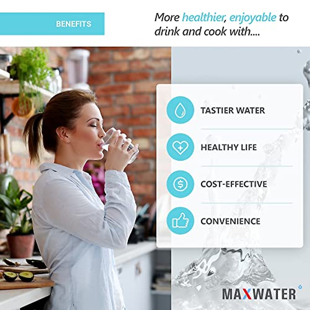 Max Water CTO 1 Micron,10" x 2.5" Replacement Filter Cartridge, Coconut Shell Carbon Block for Whole House Water Filtration System and Standard RO (Reverse Osmosis) Filters - Pack of 5