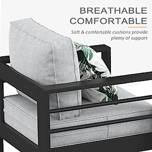 LayinSun Outdoor Aluminum Furniture Set, 5 Pieces Patio Sectional Conversation Chat Sofa Modern Seating Set with Coffee Table