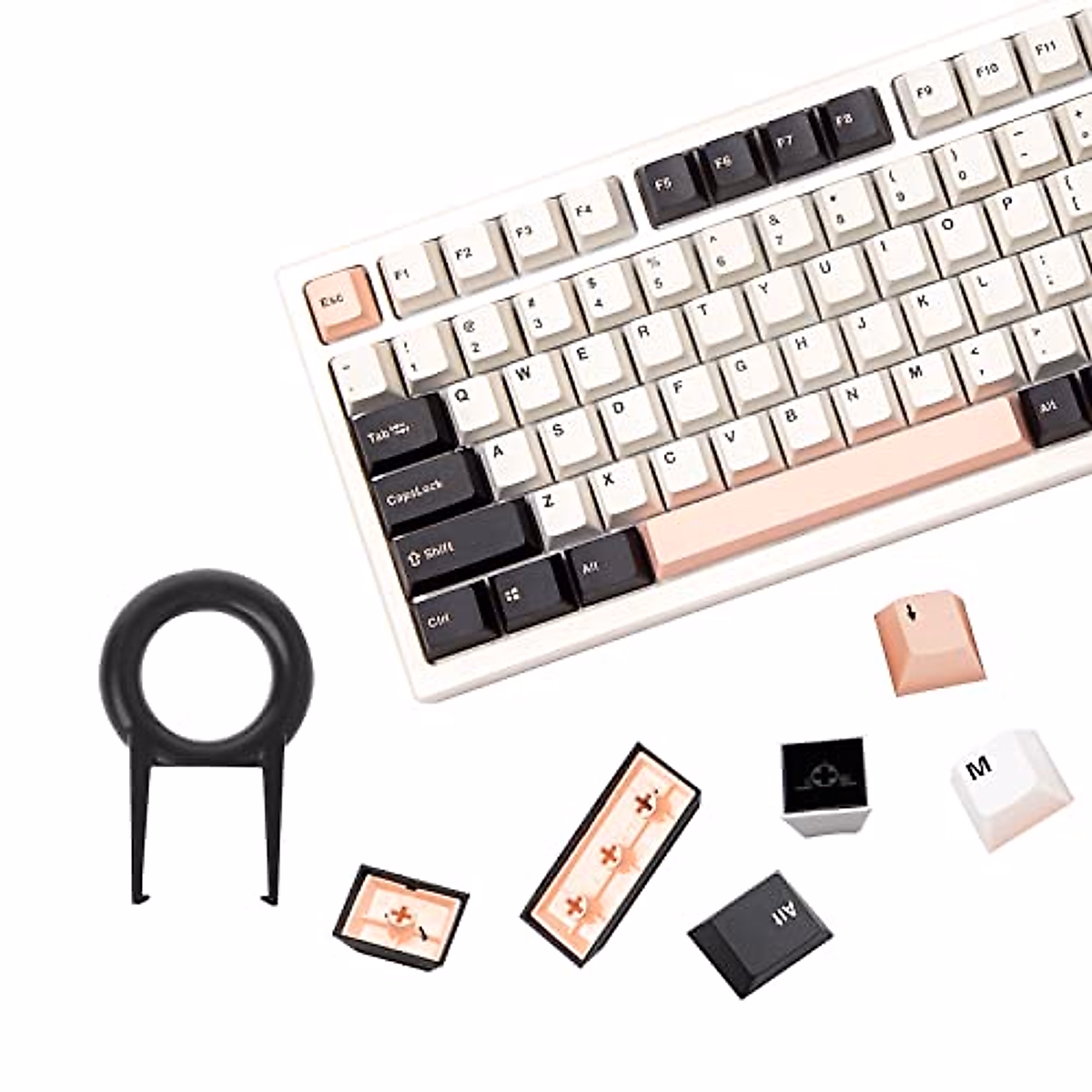 JOLINTAL 160 Keys Pink Keycap, Doubleshot PBT Keycap Set Cherry Profile Keycaps, White Black Pink Cherry MX Switch Keycaps 75 Percent for Mechanical Keyboard (OV)