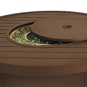 Bluegrass Living GN3R111S 50,000 BTU Round Propane Fire Pit Table for Patio & Deck Use, Aluminum & Wicker, Includes Glass Beads, Wind Guard, Protective Cover, 42-in. x 26-in., Brown